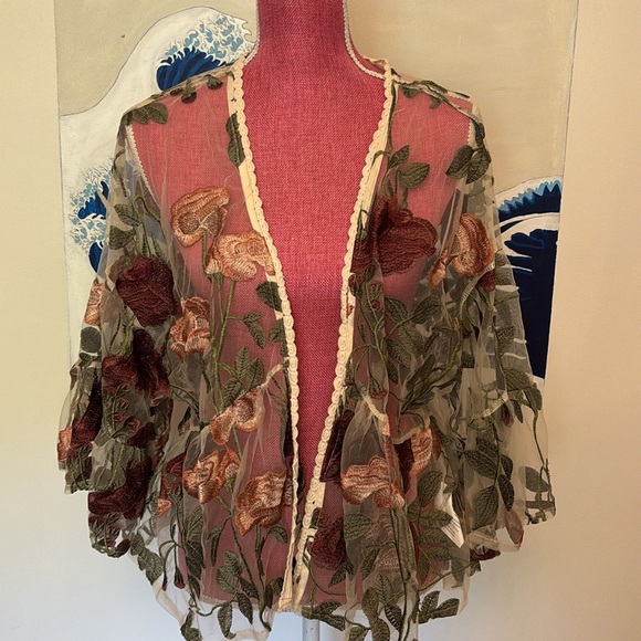 Taylor & Sage | Tops | Taylor Sage Embroidered Mesh Kimono Top Size M ...